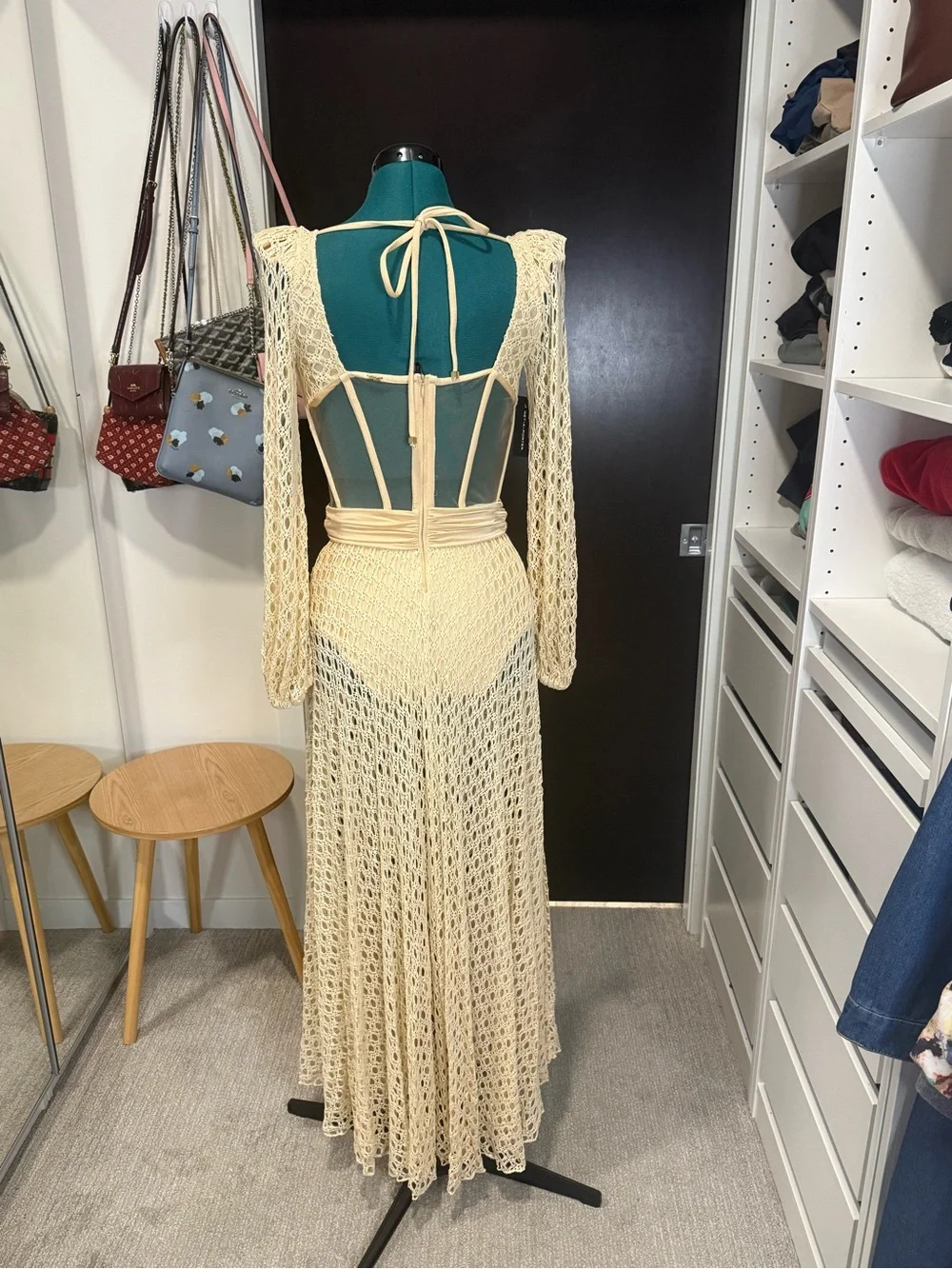 PatBO | Dresses | Patbo Monstera Crochet Bustier Maxi Dress In Sand ...